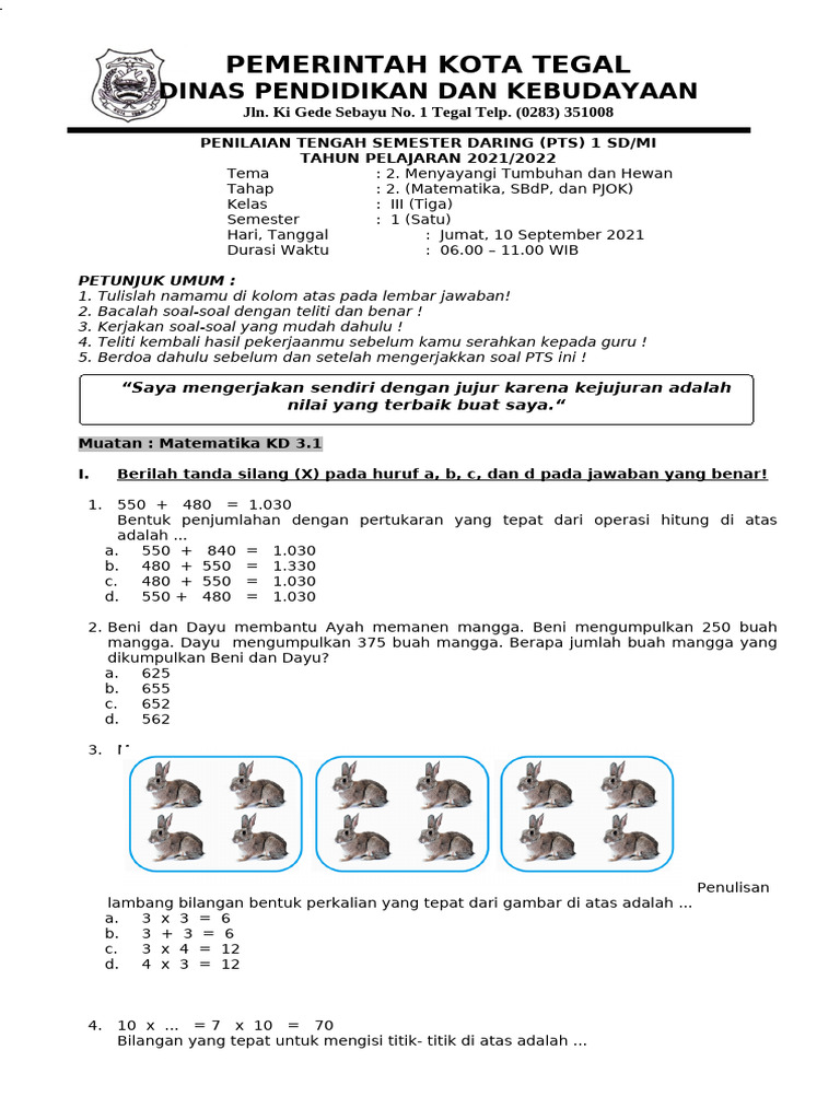 SOAL PTS T2 TAHAP 2 (MAT, SBDP, PJOK) | PDF