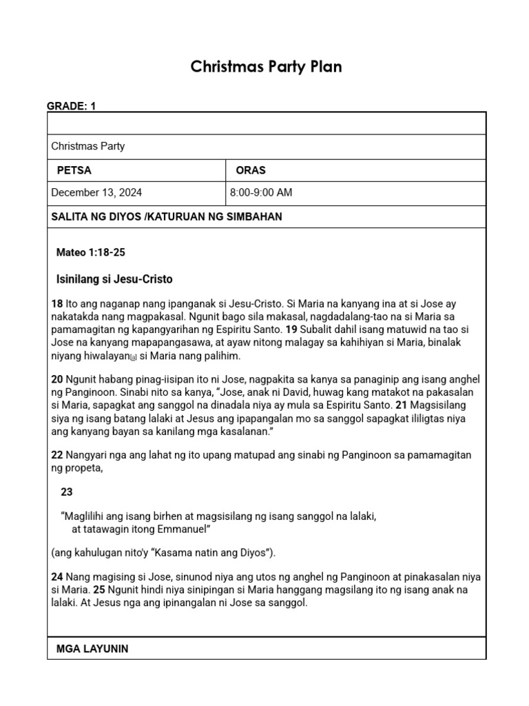 Christmas PARTY - LESSON PLAN 1 - G1 | PDF
