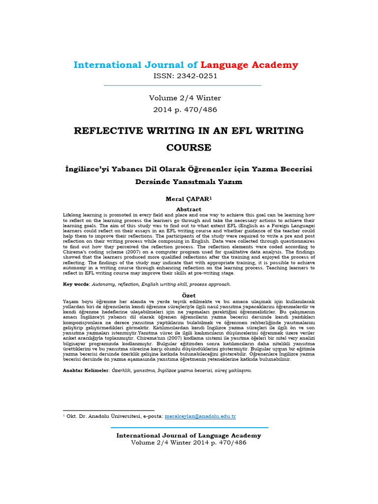 Reflective Writing in An Efl Writing Course | PDF | Learning | English ...