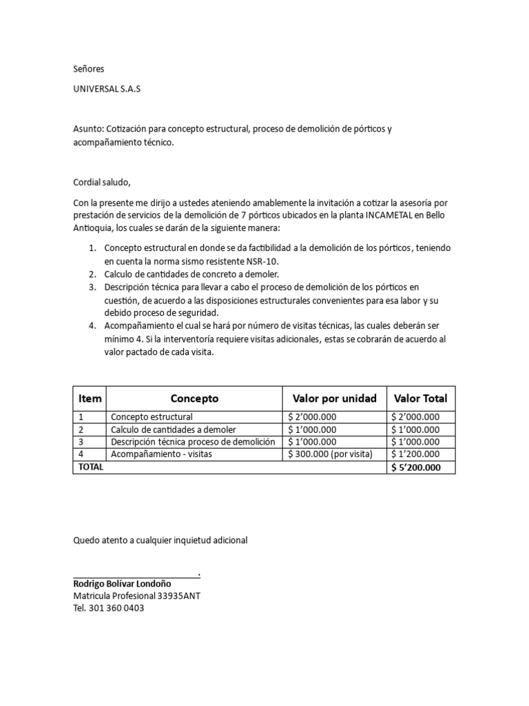 Cotización para Demolición de Pórticos | PDF