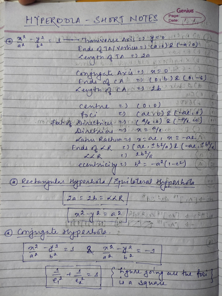 Hyperbola - Short Notes | PDF