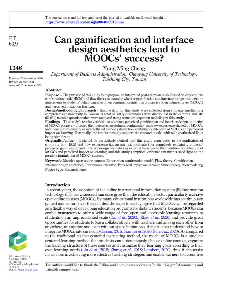 can gamification and interface design aesthetics lead to MOOC's success | PDF | Flow (Psychology ...