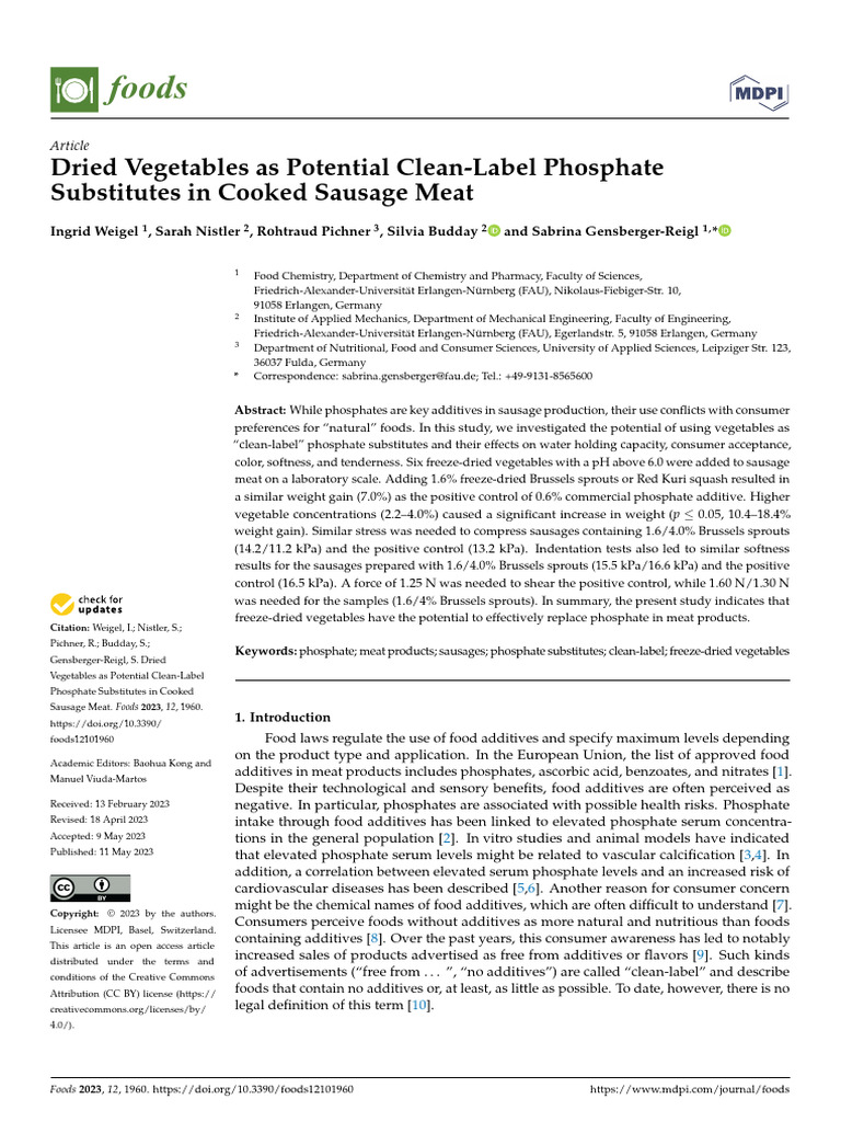 Dried Vegetables As Potential Clean-Label Phosphate Substitutes in ...