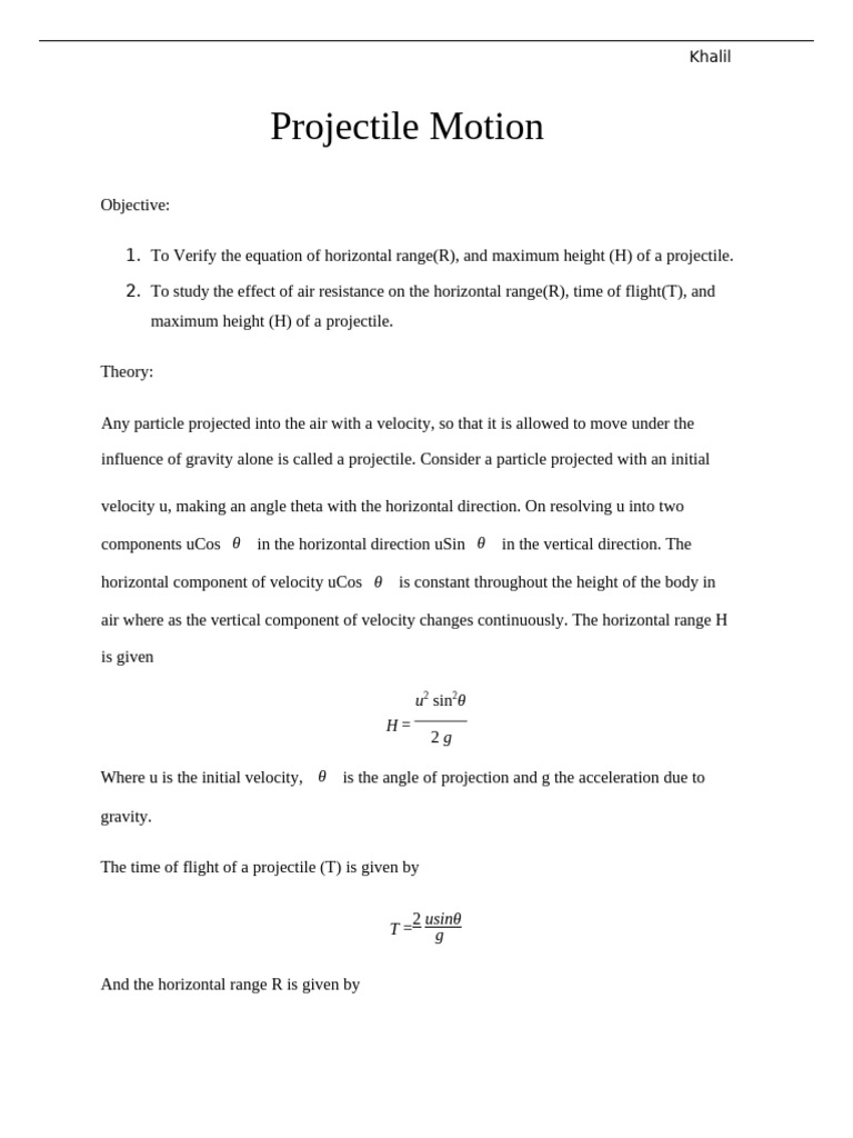 Virtual-Lab - 01.docx Khalil | PDF | Projectiles | Physical Phenomena
