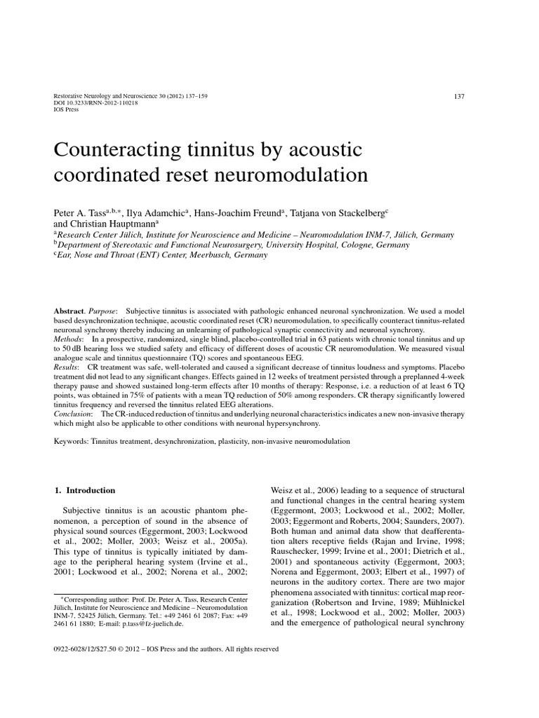 Artigo 1 | PDF | Tinnitus | Neural Oscillation