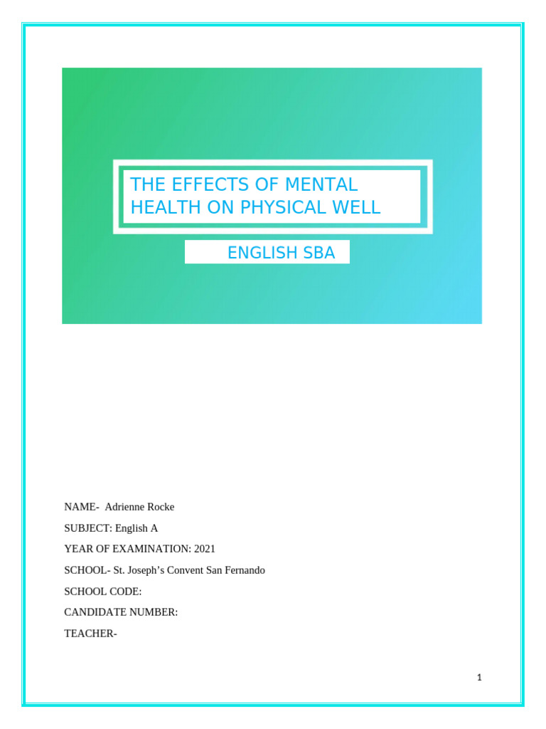 English A SBA Sample | PDF | Mental Health | Mental Disorder