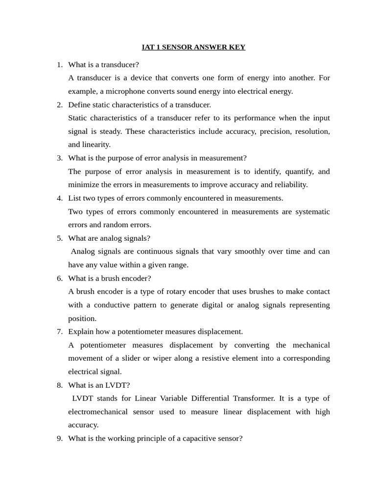 IAT 1 Sensor Answer | PDF | Sensor | Calibration