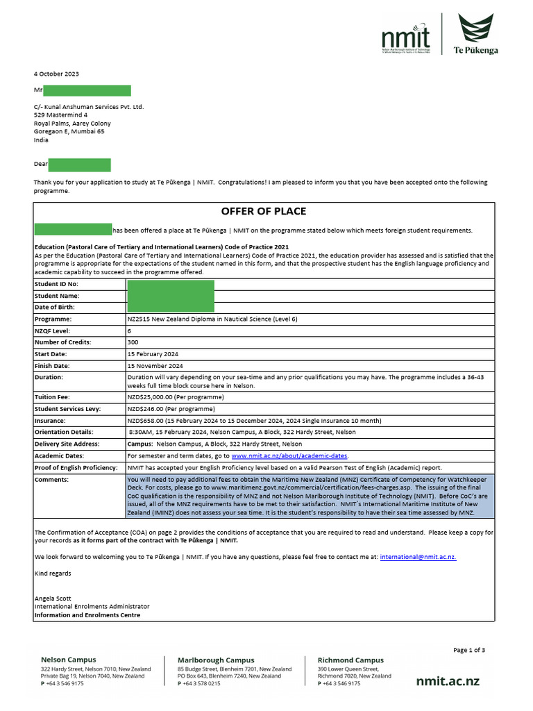 Offer Letter DNS - Sample | PDF | Fee | Payments