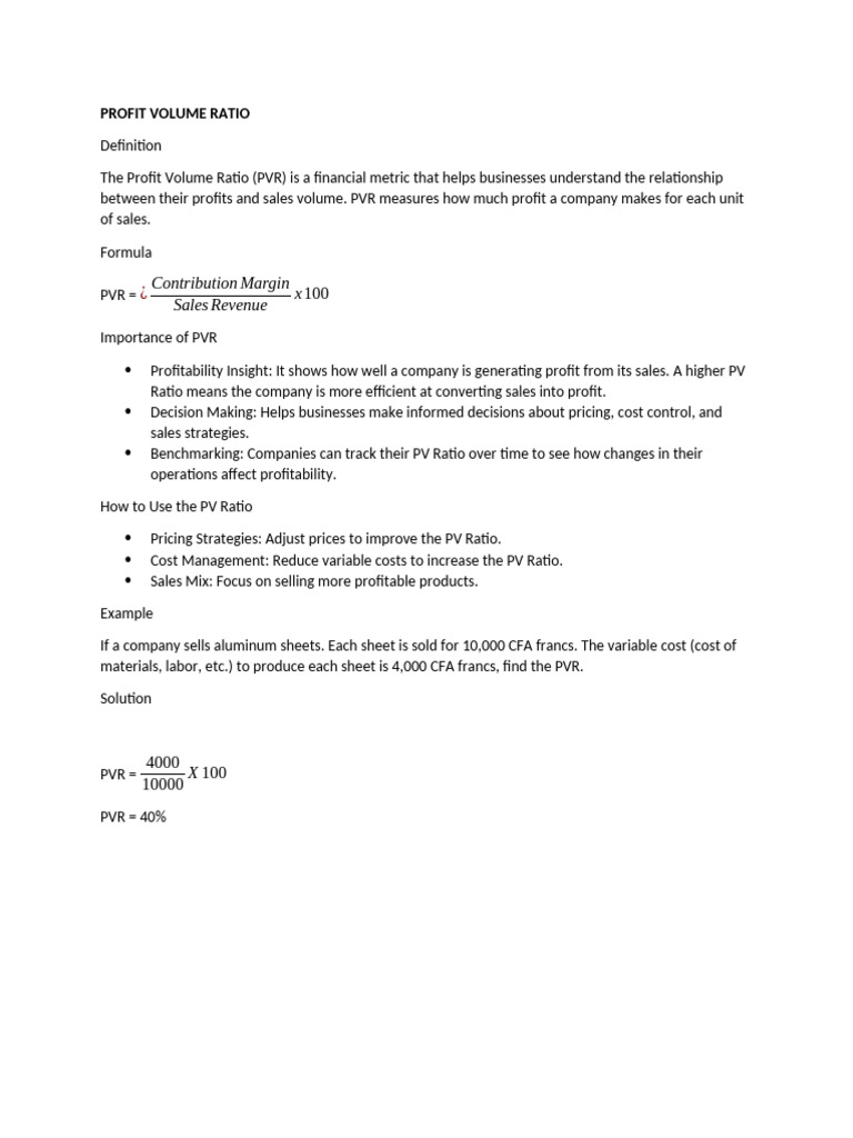 PROFIT VOLUME RATIO | PDF