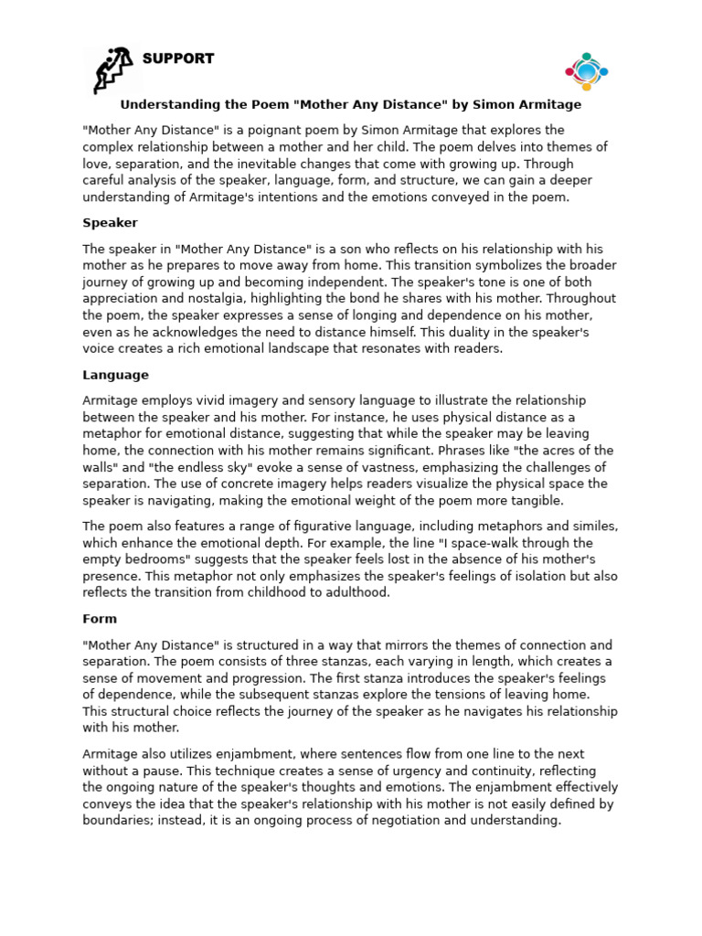 Mother Any Distance Knowledge Booklet | PDF | Poetry | Metaphor