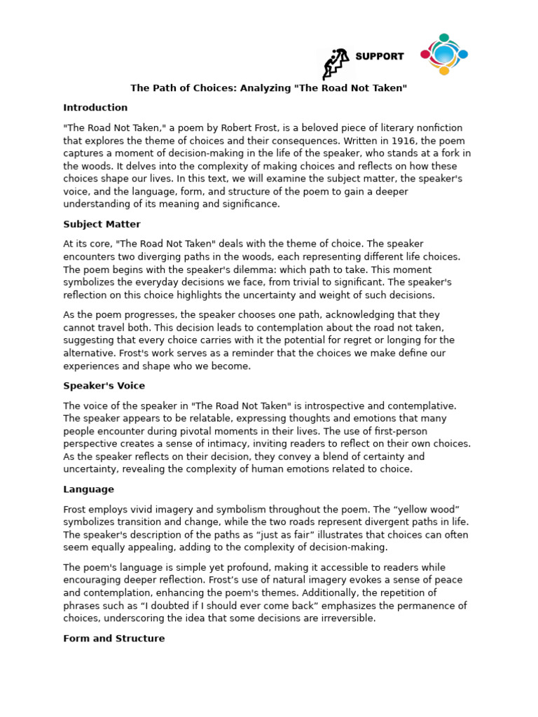 Road Not Taken Knowledge Booklet | PDF | Poetry