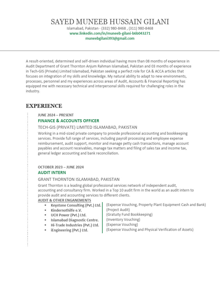 Sayed Muneeb Hussain Gilani | PDF | Bookkeeping | Accountant