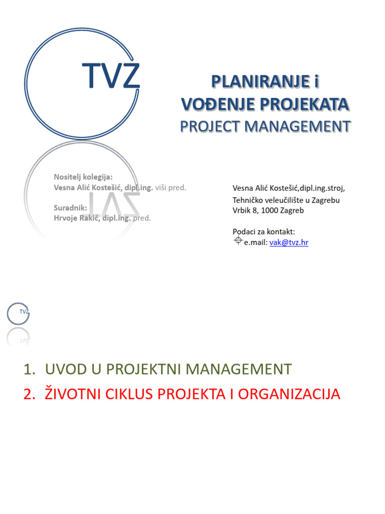 PiVP2 Životni Ciklus Projekta I Projektna Organizcija | PDF