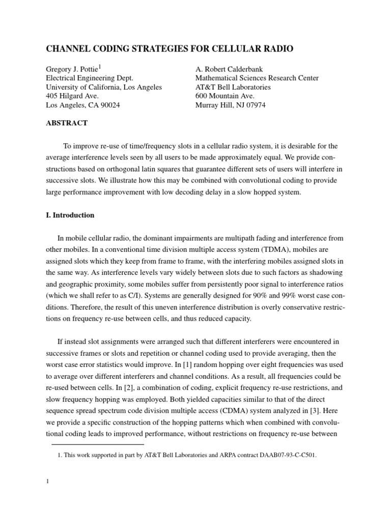Channel Coding Strategies For Cellular Radio | PDF | Code Division Multiple Access | Forward ...
