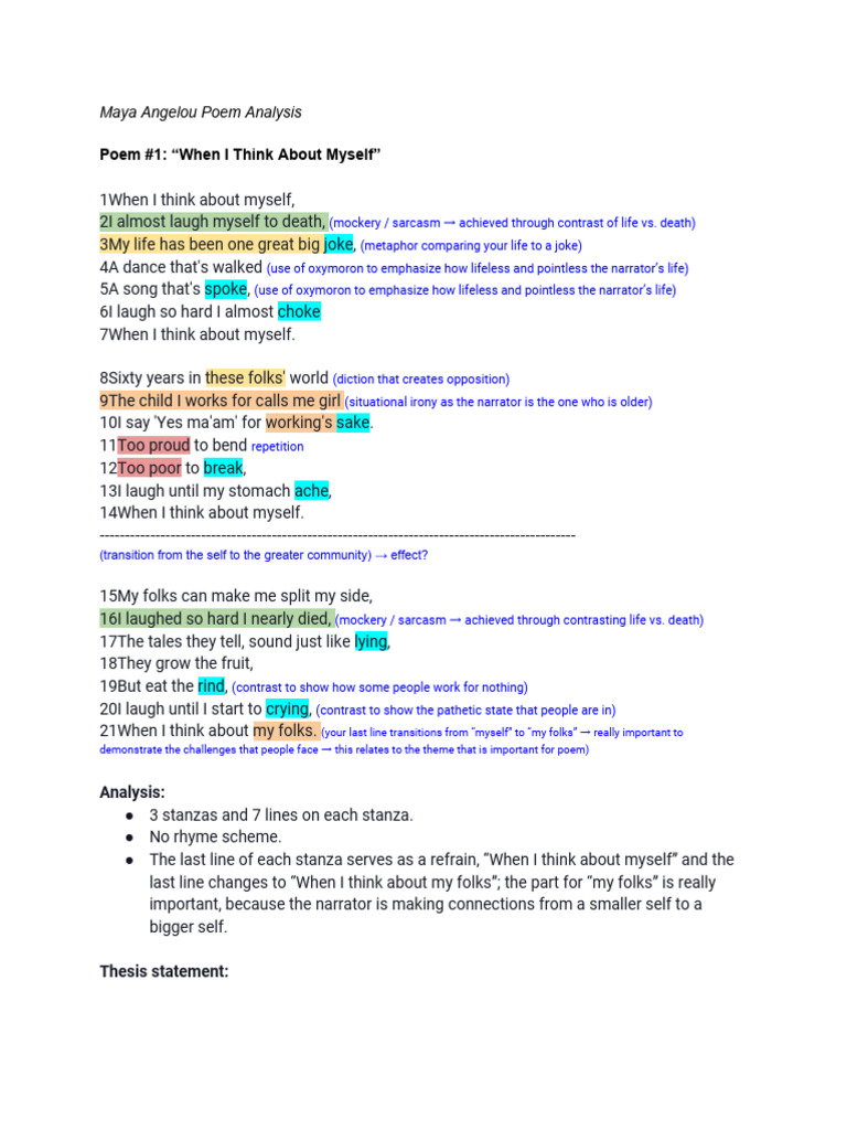 Analyzing Angelou's Poetic Themes | PDF | Poetry | Laughter