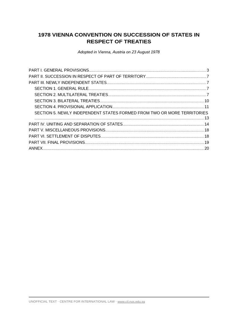 1978 Vienna Convention on State Succession | PDF | Treaty | Ratification