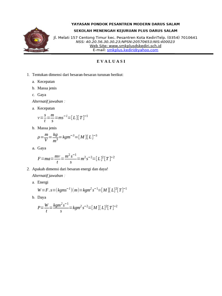 Dimensi Kecepatan, Massa Jenis, Gaya, Energi, Daya | PDF
