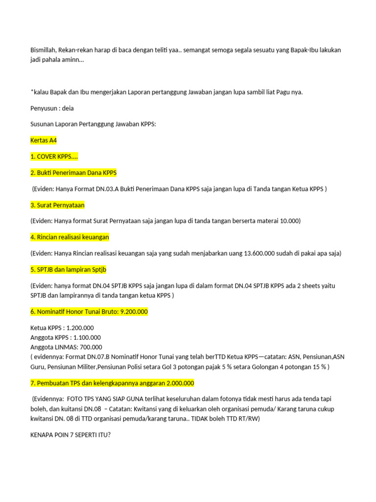 PANDUAN PEMBUATAN SPJ KPPS-HARAP DI BACA | PDF