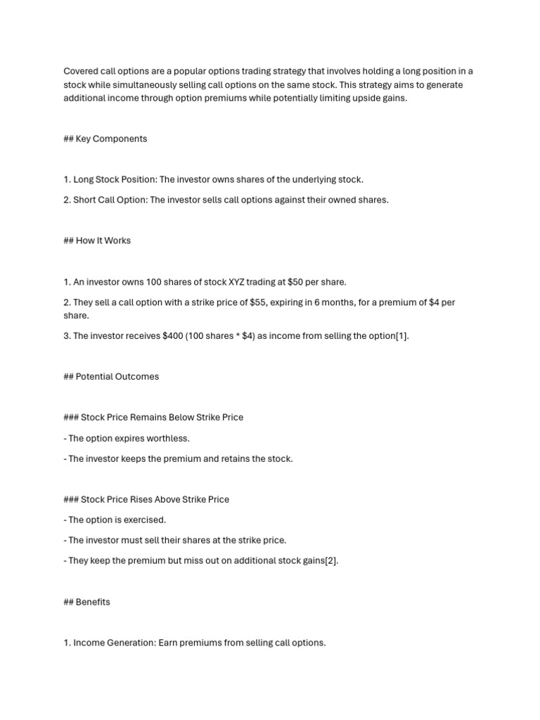 Covered Call Options Trading Strategy | PDF