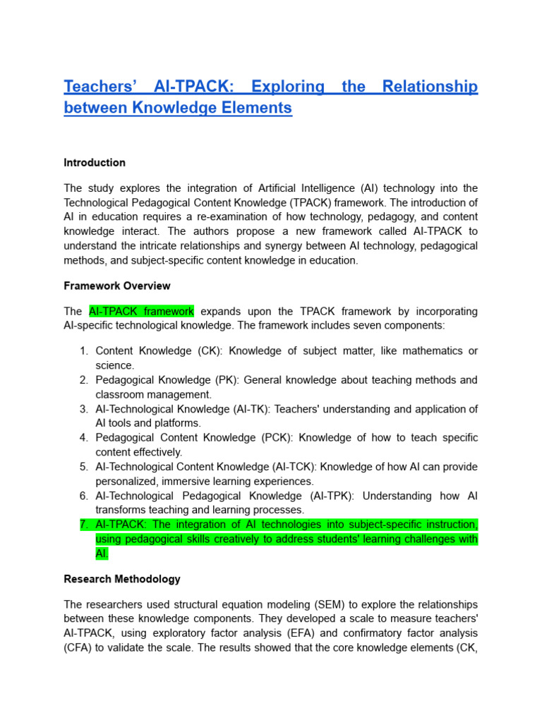 AI and TPACK-2 | PDF | Pedagogy | Cognitive Science