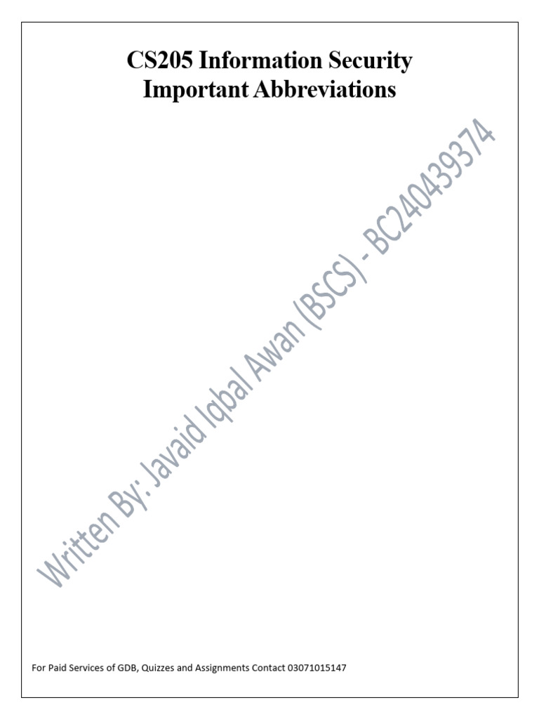 CS205 InfoSec Important Abbreviations | PDF