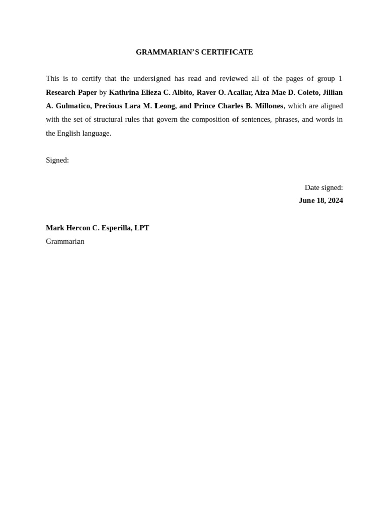 Grammarian Certificate | PDF