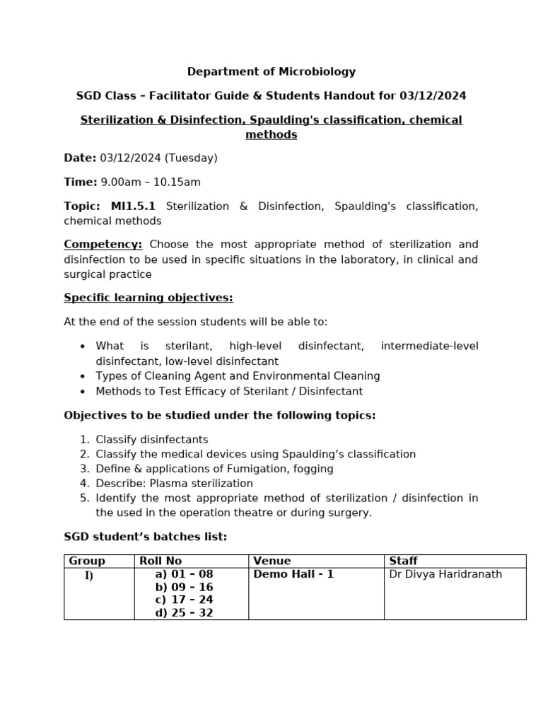 Sterilization & Disinfection Guide | PDF | Sterilization (Microbiology) | Disinfectant