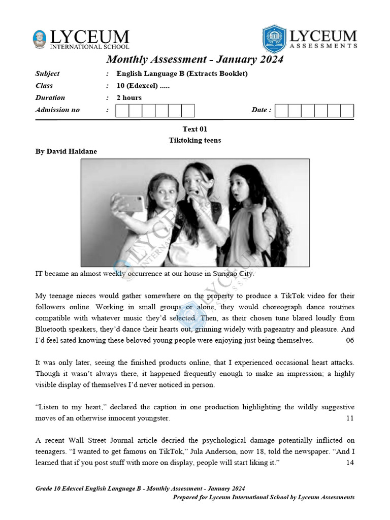 Grade 10 (E) English Language B II (Extract Booklet) - 1 | PDF