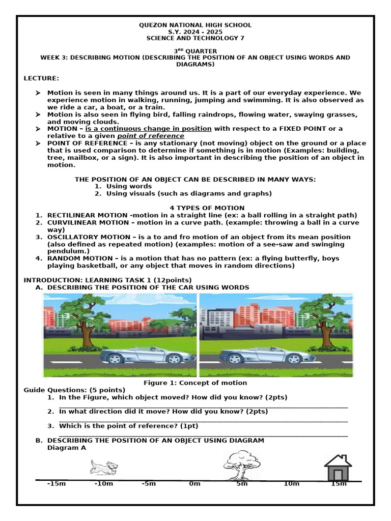 WEEK 3 Describing The Motion of An Object in Terms of Distance or ...