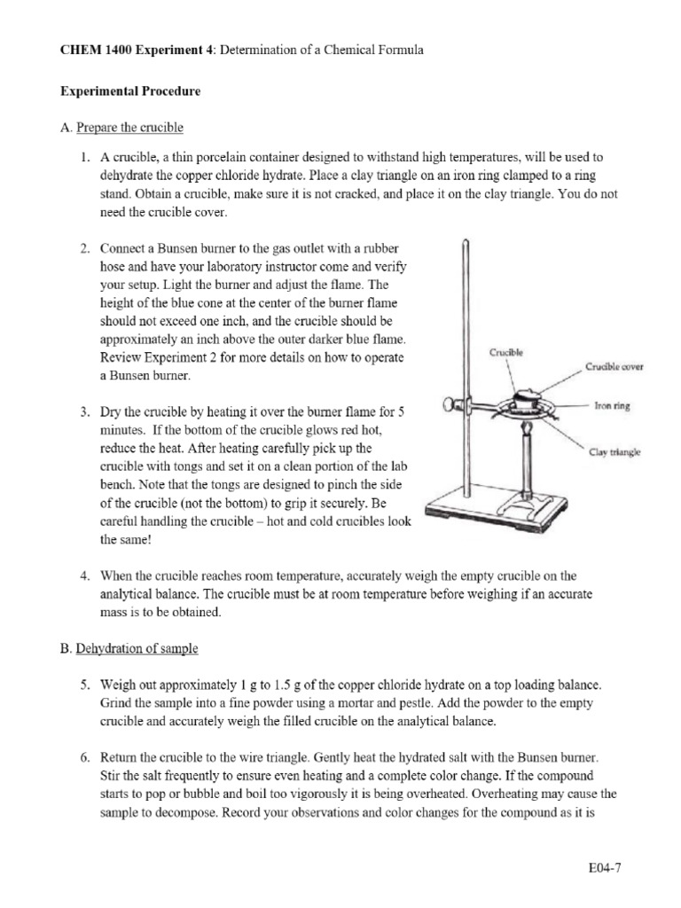 Exp 4 - Chemical Formula - Procedure - CHEM1400L19 - General Chemistry ...