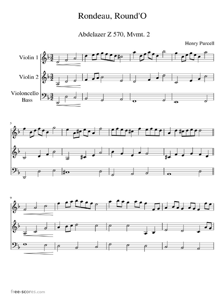 Free-scores.com _ Purcell, Henry - Round'O, Rondeau (2 Violons, Violoncelle) | PDF