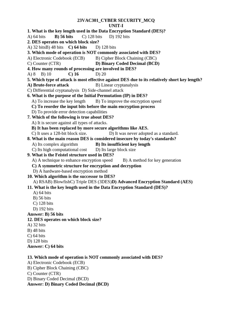 Cyber Security - MCQ - UNIT I, II, III, IV, & V | PDF | Public Key ...