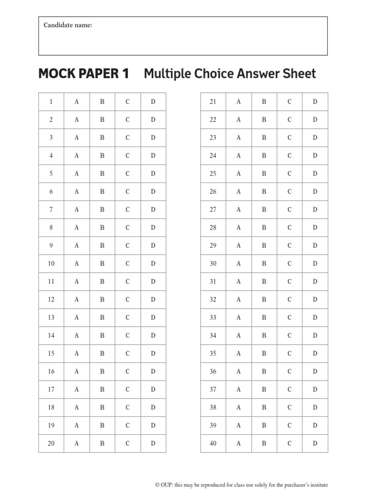 Chem_Multiple Choice Ans Sheet | PDF