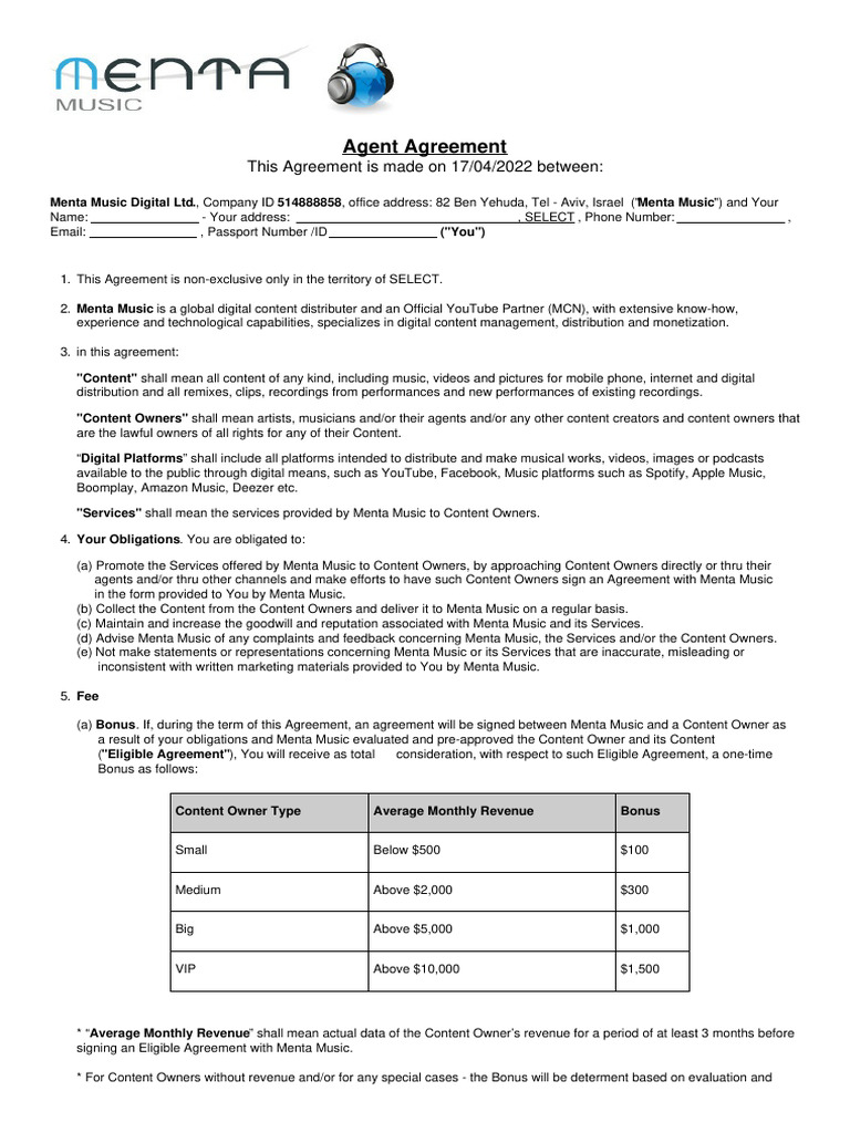 Agent Contract en 170422 | PDF | Taxes | Employment