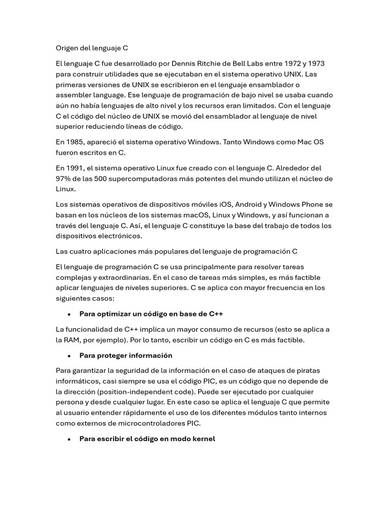 Origen Del Lenguaje C | PDF | C (lenguaje de programación) | Kernel ...