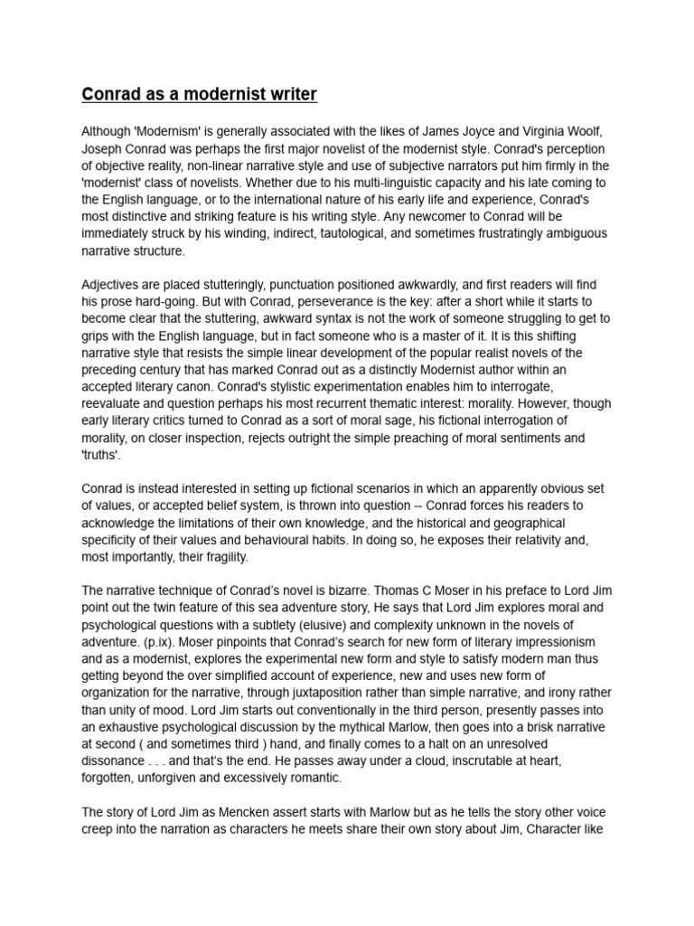 Conrad As A Modernist Writer | PDF | Lord Jim | Heart Of Darkness