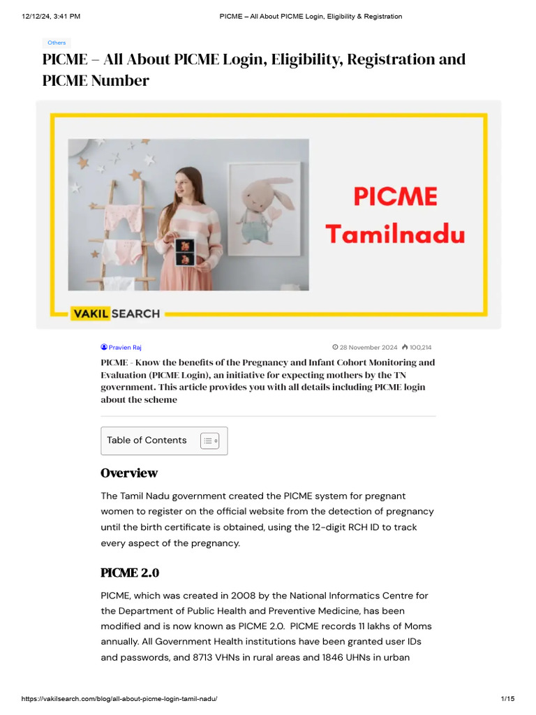 PICME 3.0 Login Guide for Tamil Nadu | PDF | Pregnancy