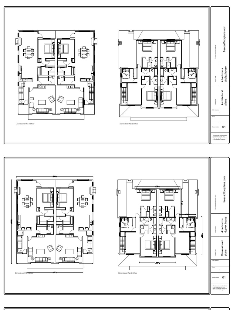 4 Bedroom Duplex Architectural Plans | PDF | Technical Drawing | Civil ...