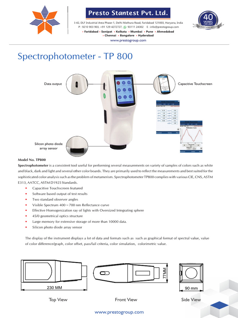 TP800 Spectrophotometer Overview | PDF | Spectrophotometry | Color