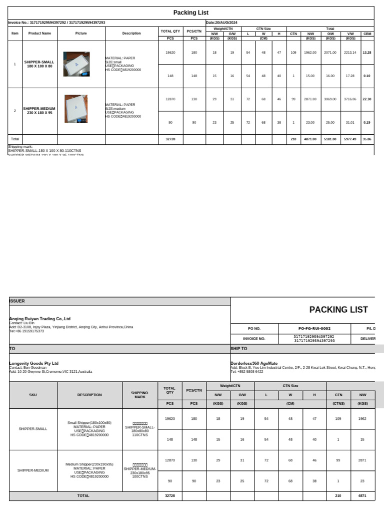 Packing List for AgeMate Shipment | PDF