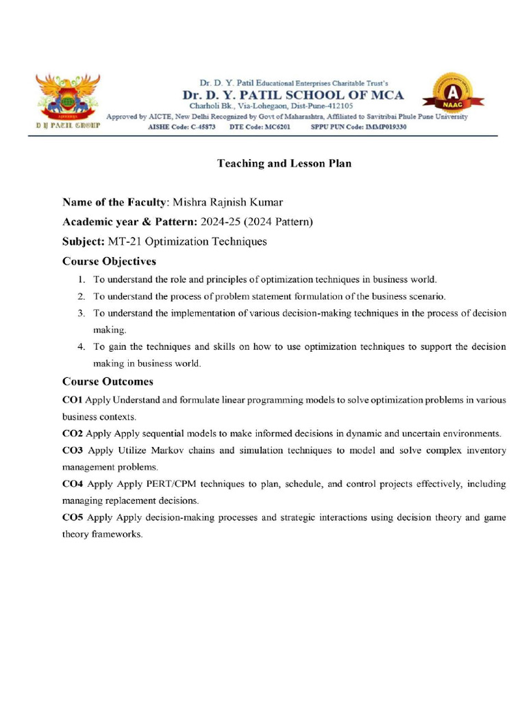 MT21 OT Lesson Plan Rajnish Mishra AY 2024 25 Page 0001 | PDF