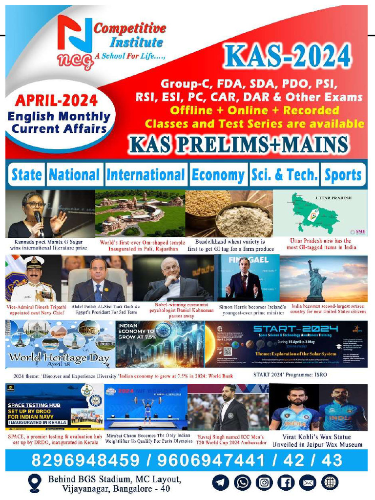 Montlhy Current Affairs, April 2024, English | PDF