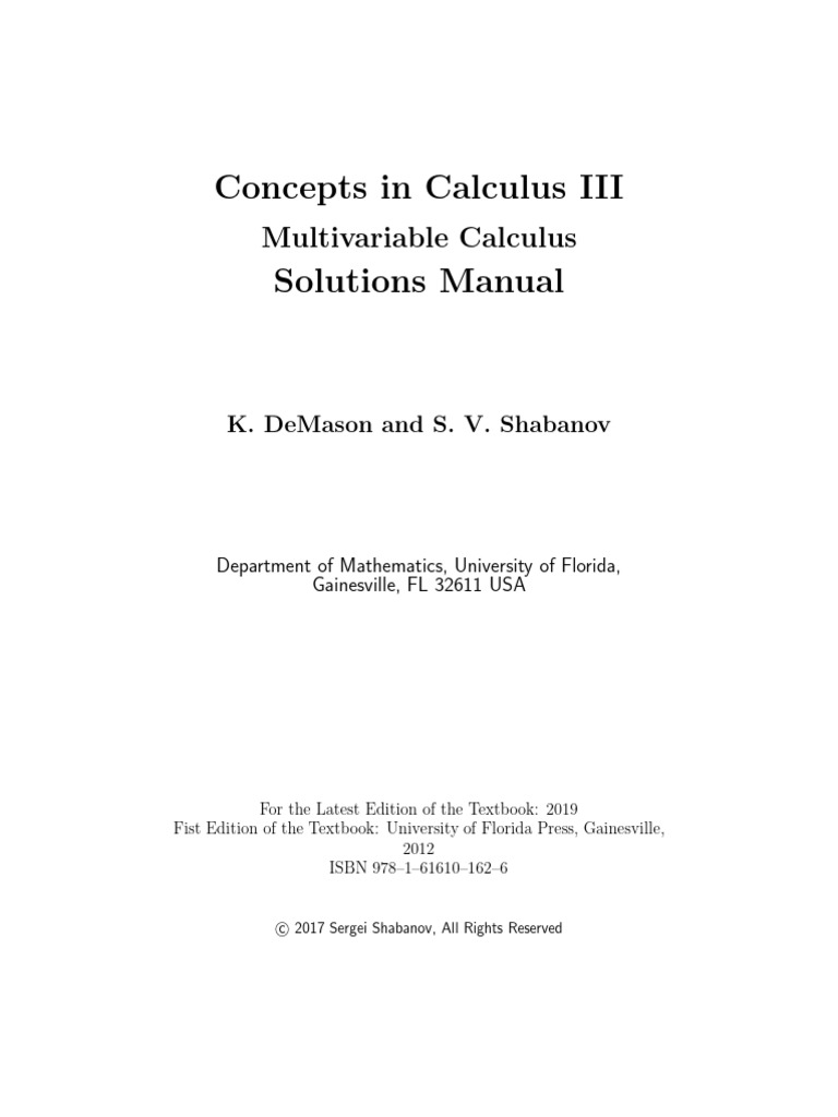 Concepts in Calculus III Multivariable Calculus Solutions Manual | PDF ...