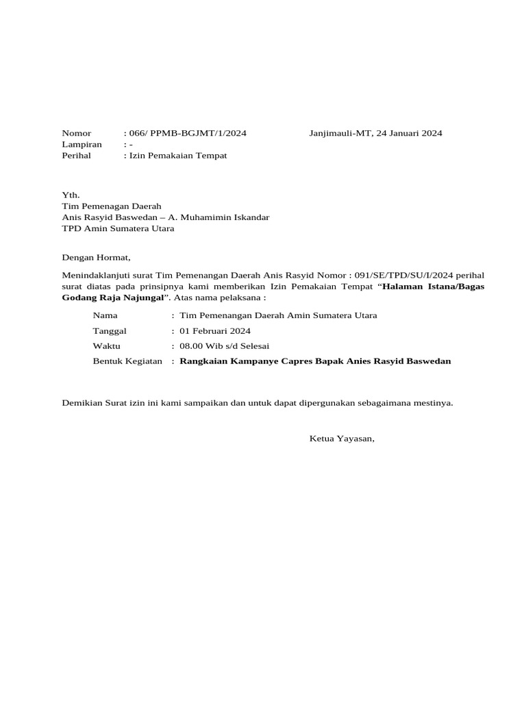 Surat Balasan TPN Anis | PDF