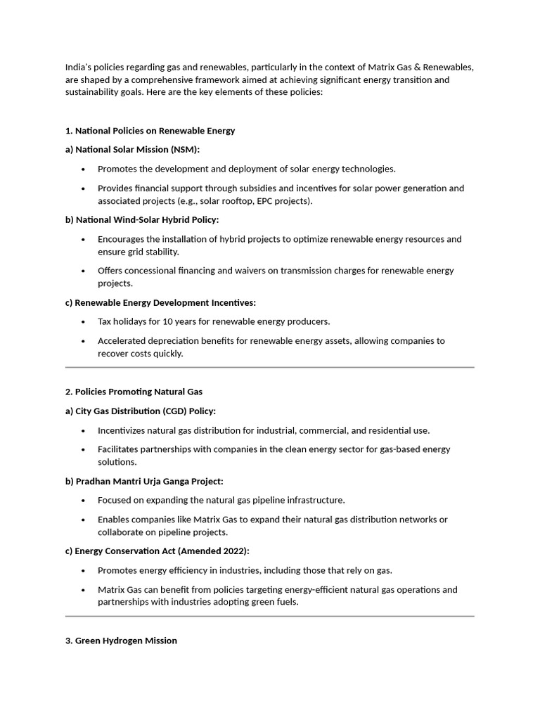 India Policy For Matrix Gas | PDF | Renewable Energy | Efficient Energy Use