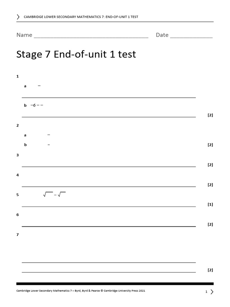 End of Unit 1 Test - Integers | PDF | Numbers | Integer