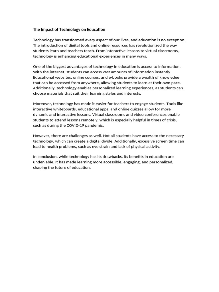 The Impact of Technology On Education | PDF