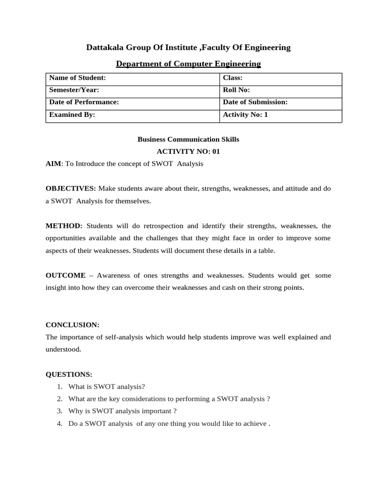 BCS Activity 1 - SWOT Analysis | PDF