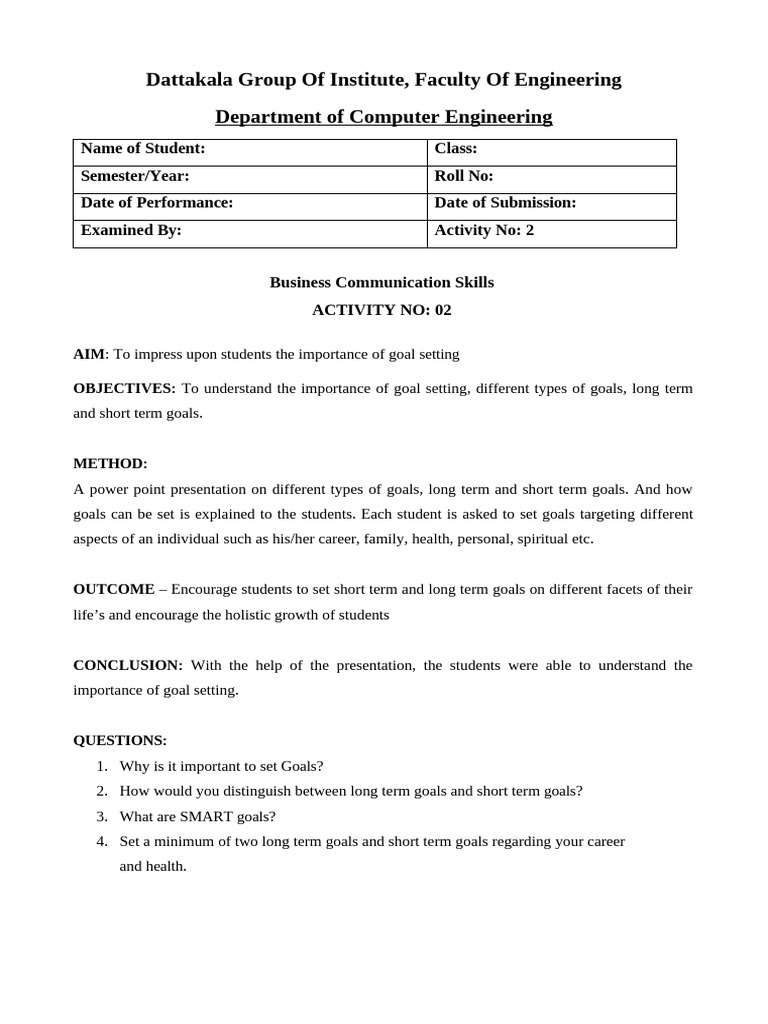 BCS Activity 2 - Goal Setting | PDF