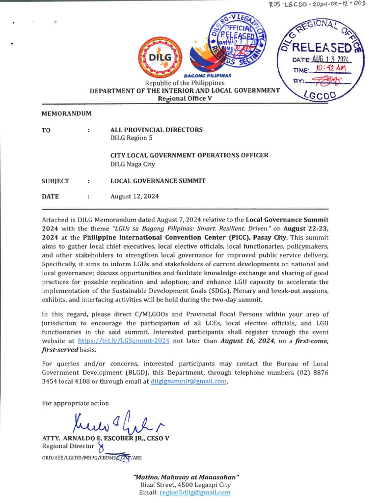 Memo Re Local Government Summit - Ro52024 08 13 - 112816 | PDF
